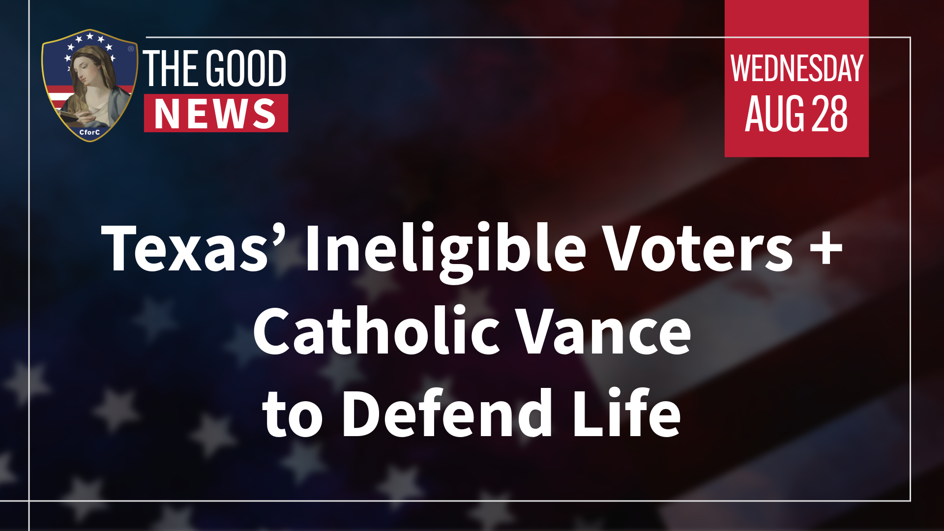 The Good News - August 28th, 2024: Texas’ Ineligible Voters, Catholic ...