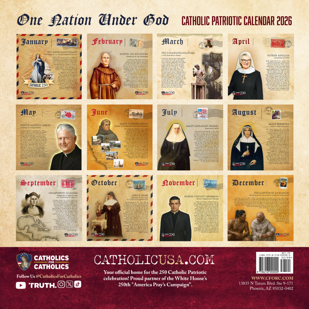 2026 Catholic Patriotic Calendar: "In God We Trust" - Catholics For ...